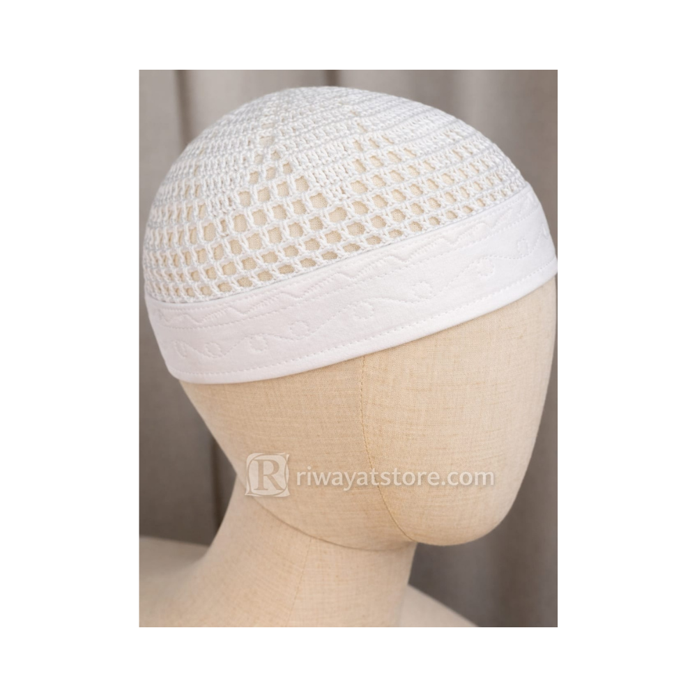 Premium White Kufi Cap – Traditional Islamic Prayer Topi (Free Size ...