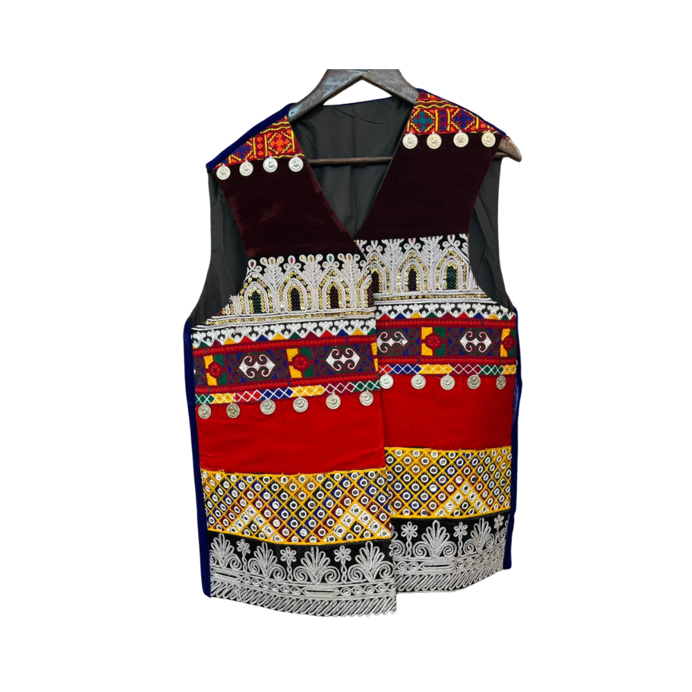 Traditional Afghani Sadri Vest -Multicolor Embroidered Waistcoat ...